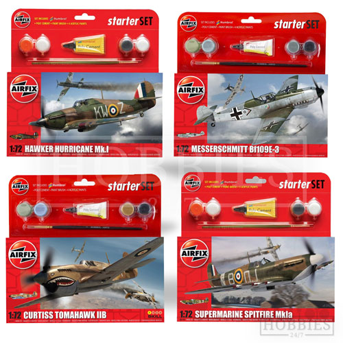 Airfix 1:72 Model Kits Starter Sets Paint Brush Cement Spitfire Plane ...