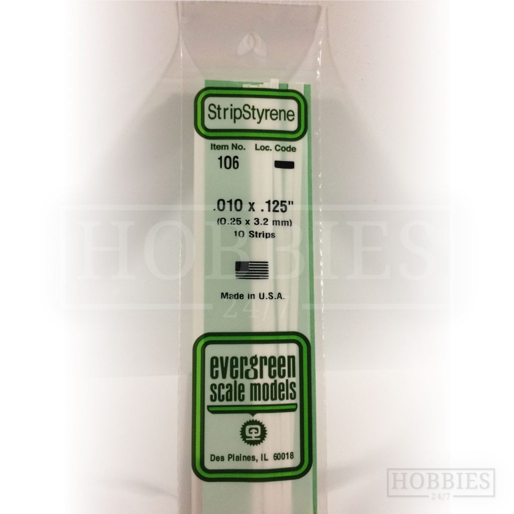 Evergreen Styrene Strip EG106 0.25x3.2mm - Hobbies247 Model Shop