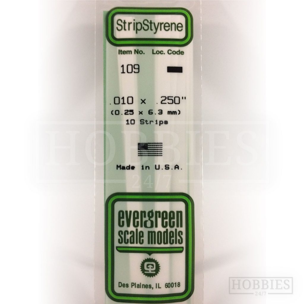 Evergreen Styrene Strip EG109 0.25x6.3mm - Hobbies247 Model Shop