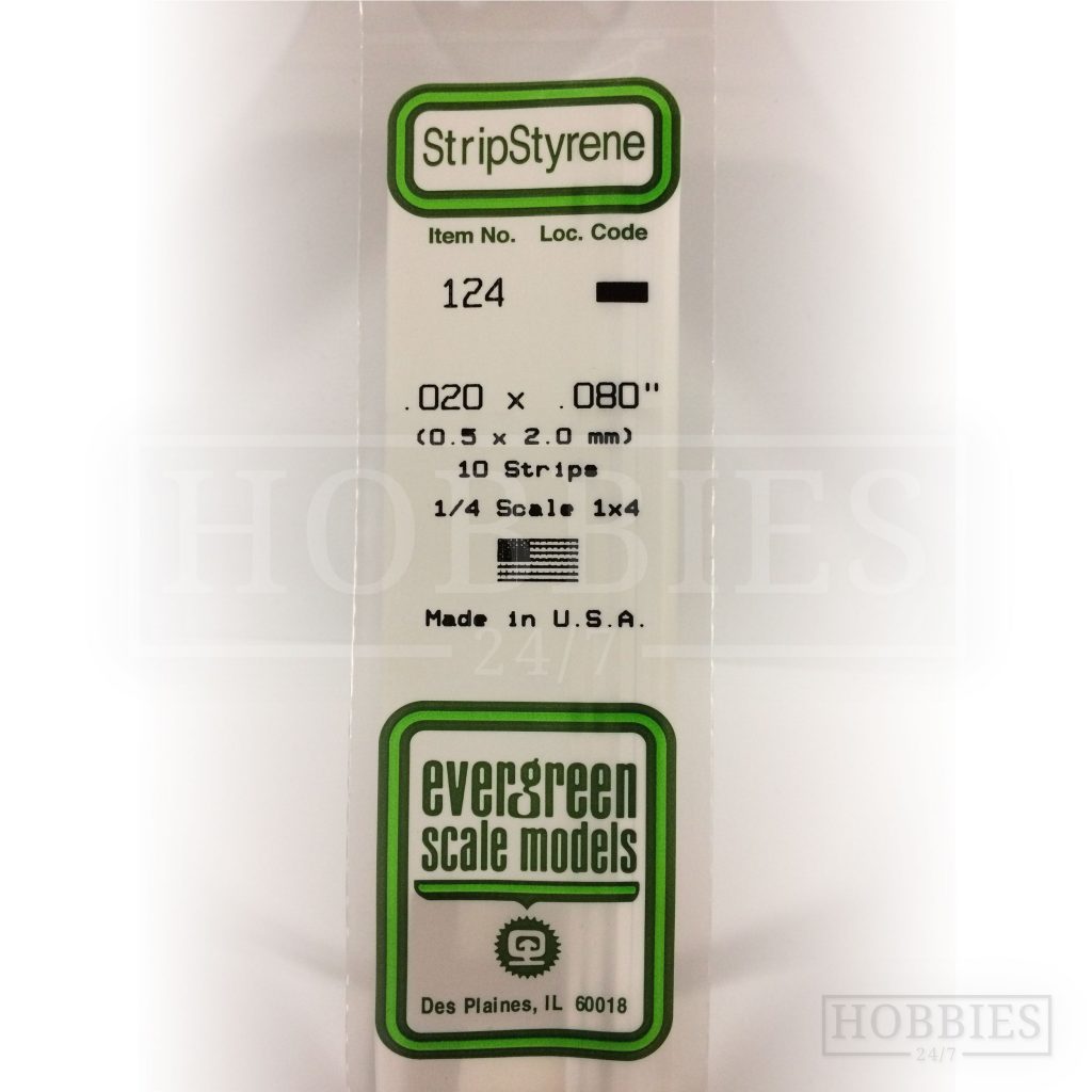 Evergreen Styrene Strip EG124 0.5x2mm - Hobbies247 Model Shop