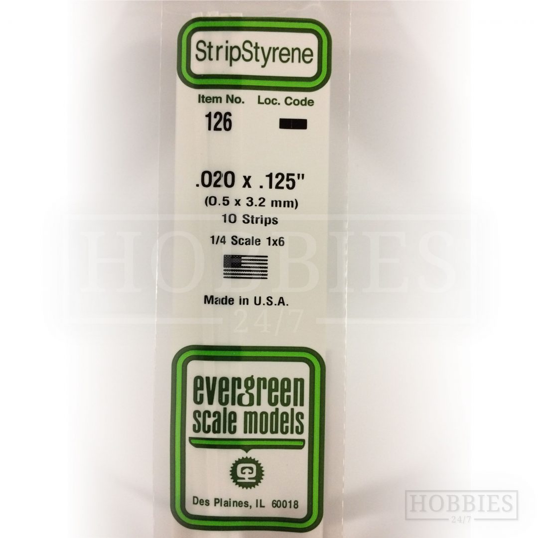 Evergreen Styrene Strip EG126 0.5x3.2mm - Hobbies247 Model Shop