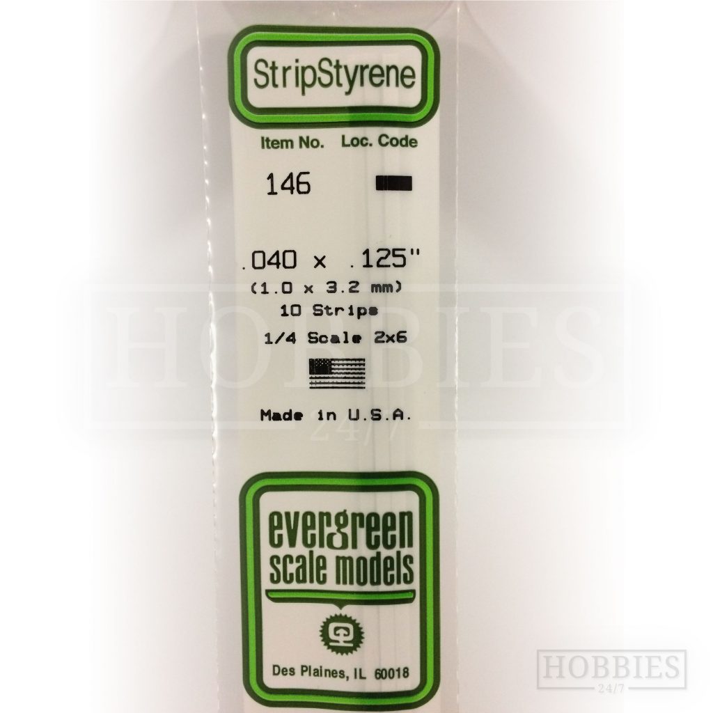 Evergreen Styrene Strip EG146 1x3.2mm - Hobbies247 Model Shop