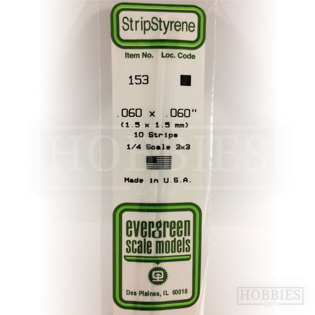 Evergreen Styrene Strip Eg153 1.5x1.5mm - Hobbies247 Model Shop